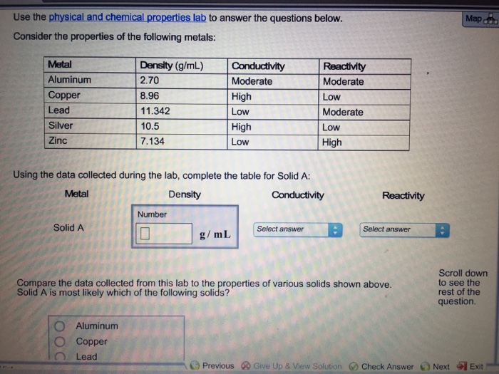 Use the physical and chemical properties lab to | Chegg.com
