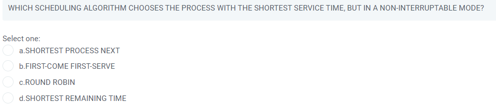 Solved WHICH SCHEDULING ALGORITHM CHOOSES THE PROCESS WITH | Chegg.com
