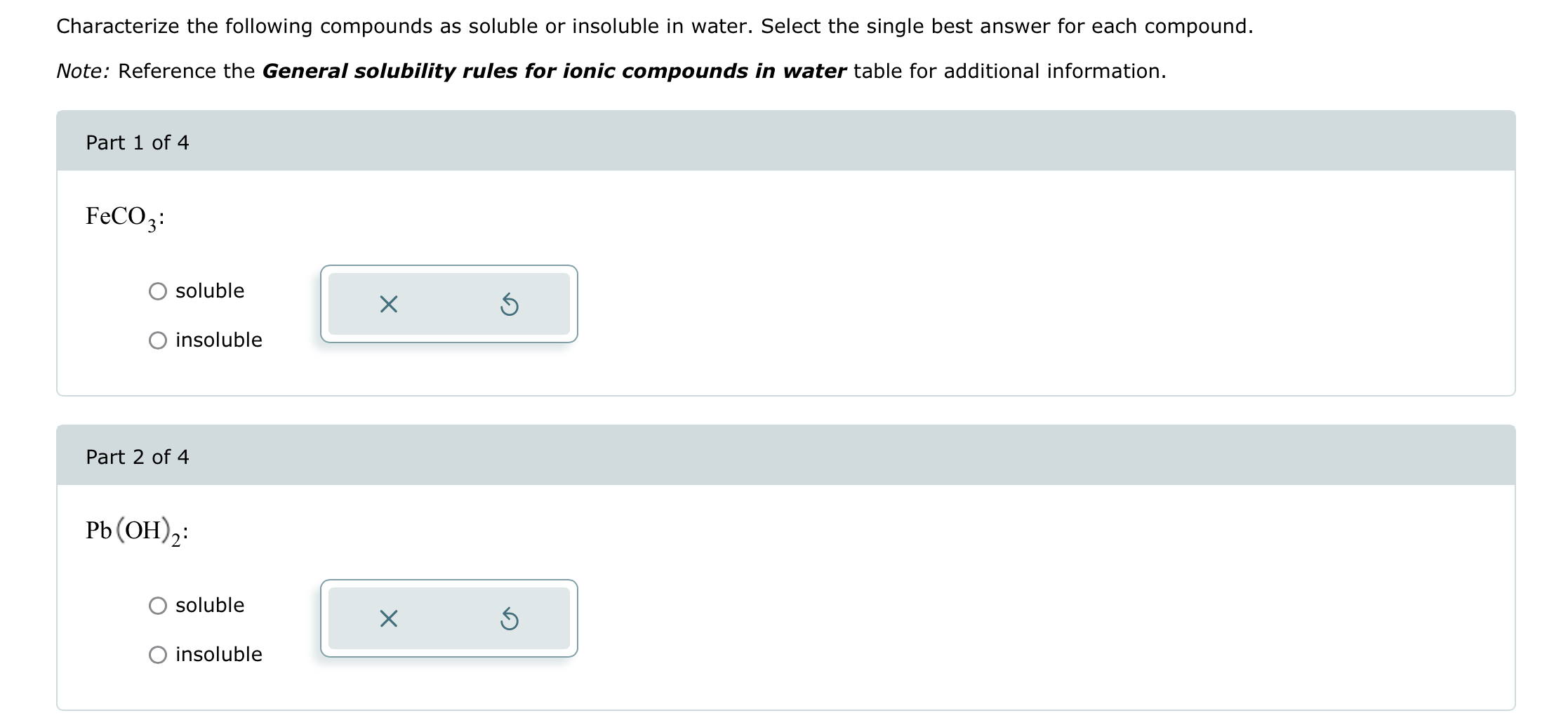 Solved Characterize the following compounds as soluble or | Chegg.com