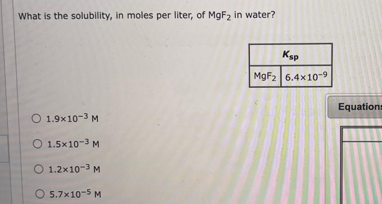 Solved What is the solubility, in moles per liter, of MgF2 | Chegg.com
