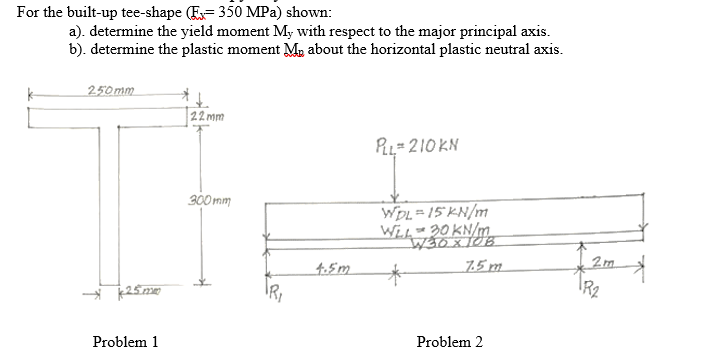 Solved For the built-up tee-shape (Ex= 350 MPa) shown: a) | Chegg.com