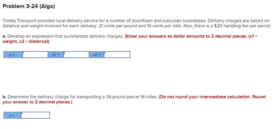 Solved Problem 3-24 (Algo) Timely Transport provides local | Chegg.com