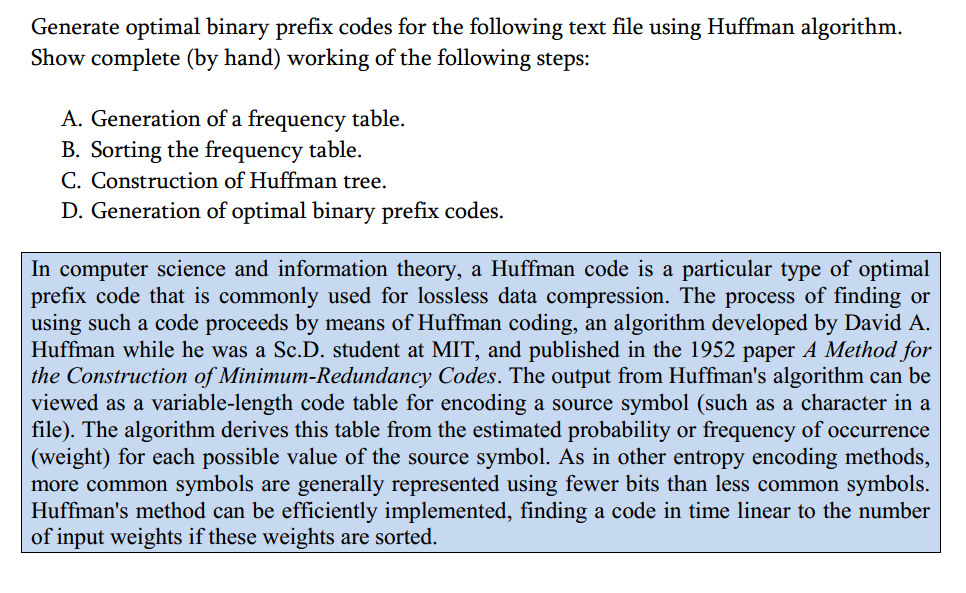 Solved Generate optimal binary prefix codes for the | Chegg.com