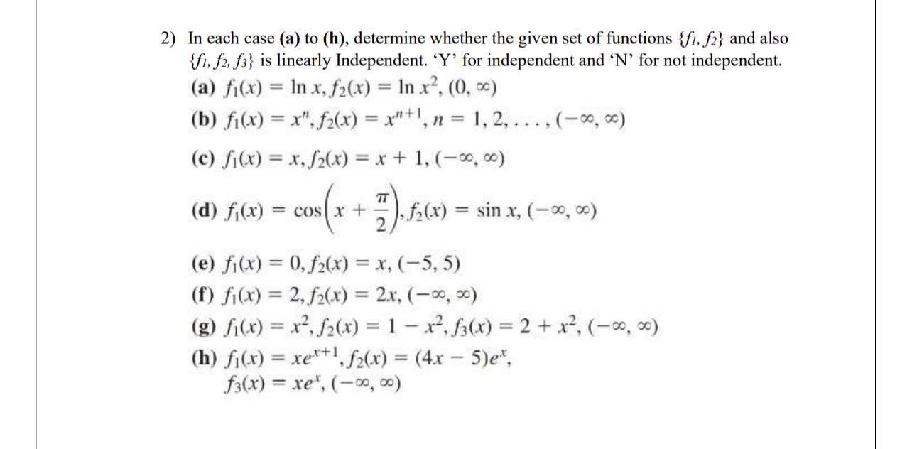 Solved In each case (a) to (h), determine whether the given | Chegg.com