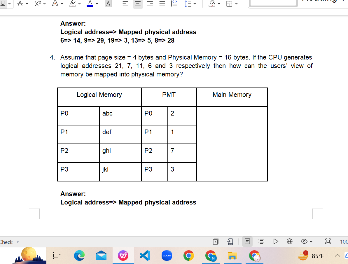 Answer: Logical address => Mapped physical address | Chegg.com