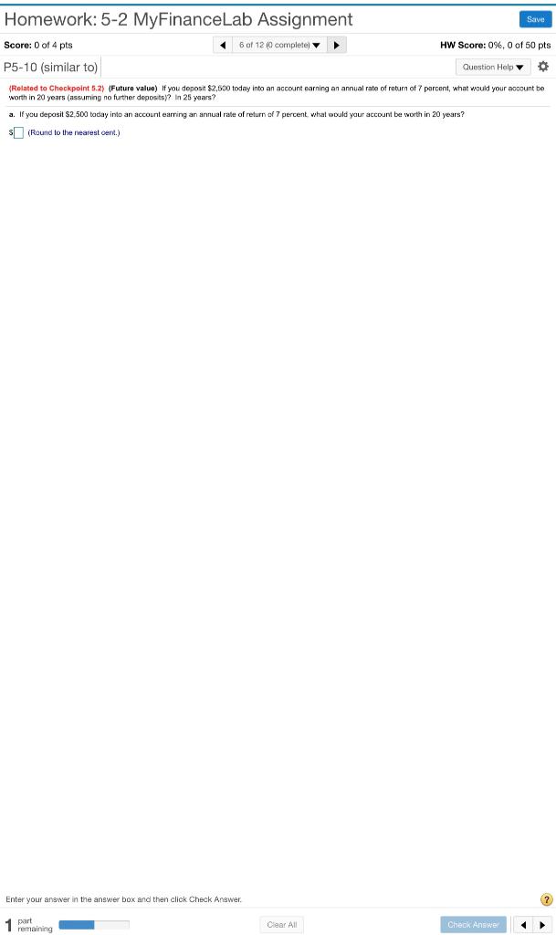 Solved Homework: 5-2 MyFinanceLab Assignment Save Score: 0 | Chegg.com