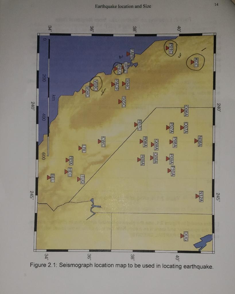 Fill Table 2.1 & draw the circles with the epicenter | Chegg.com