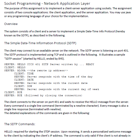 Solved Socket Programming - Network Application Layer The | Chegg.com