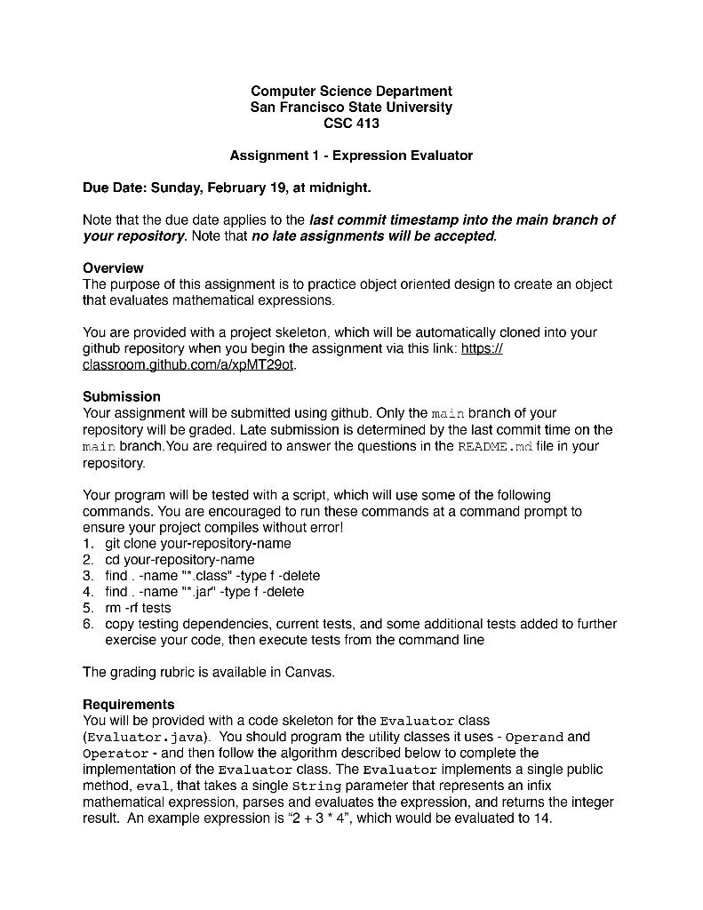 Solved Computer Science Department San Francisco State | Chegg.com