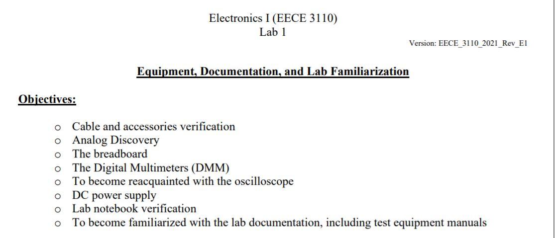 Solved Electronics I (EECE 3110) Lab 1 Version: | Chegg.com