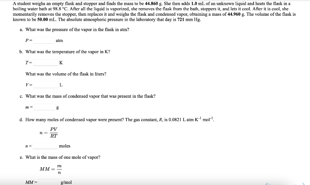 Solved A student weighs an empty flask and stopper and finds | Chegg.com