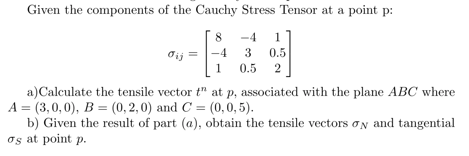 Solved Given the components of the Cauchy Stress Tensor at a | Chegg.com