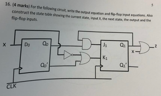 (Solved) : 16 4 Marks Following Circuit Write Output Equation Flip Flop ... (Solved) : 16 4 Marks Following Circuit Write Output Equation Flip Flop ...