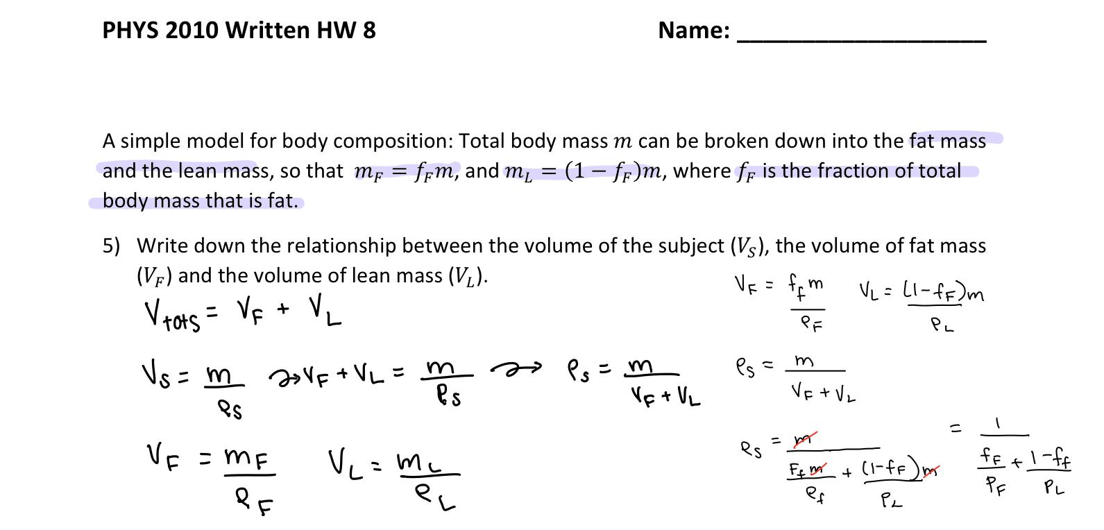 Solved PHYS 2010 Written HW 8 Name: A simple model for body | Chegg.com