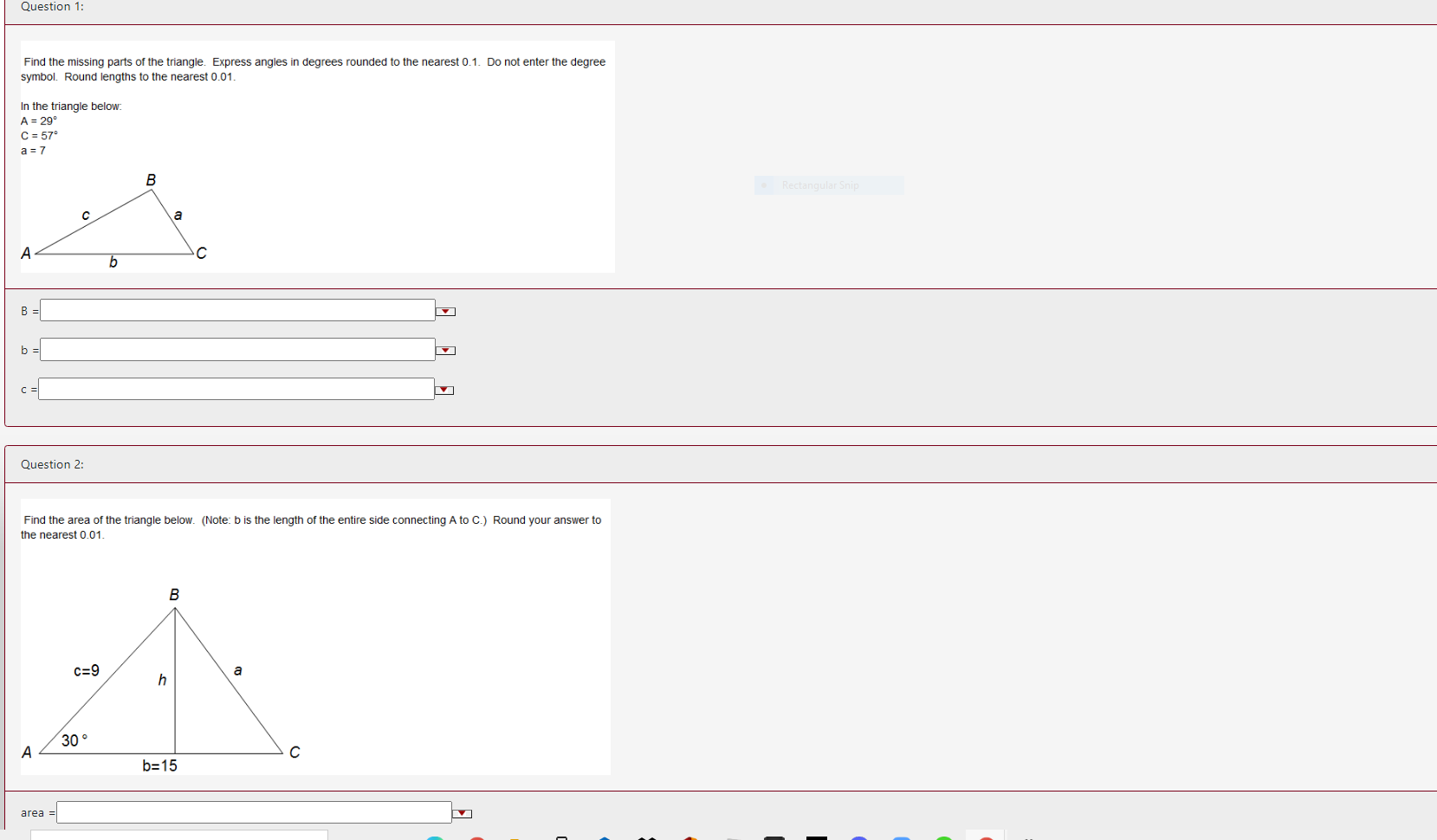 Solved Question 1: Find the missing parts of the triangle. | Chegg.com