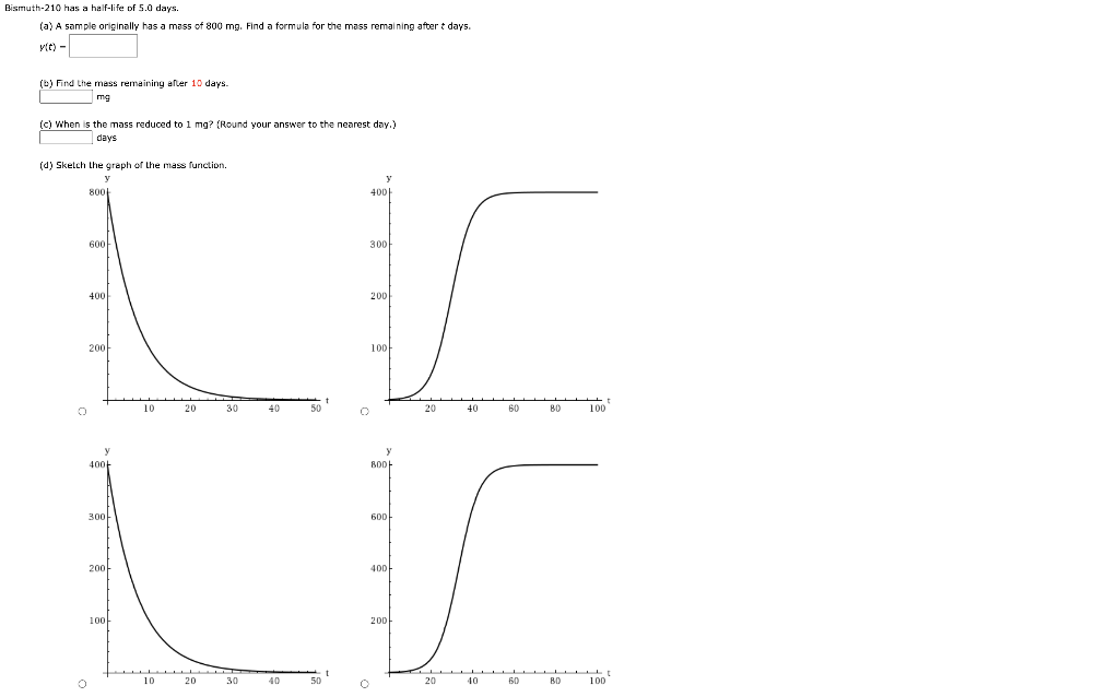 Solved Bismuth-210 has a half-life of 5.0 days. (a) A sample | Chegg.com