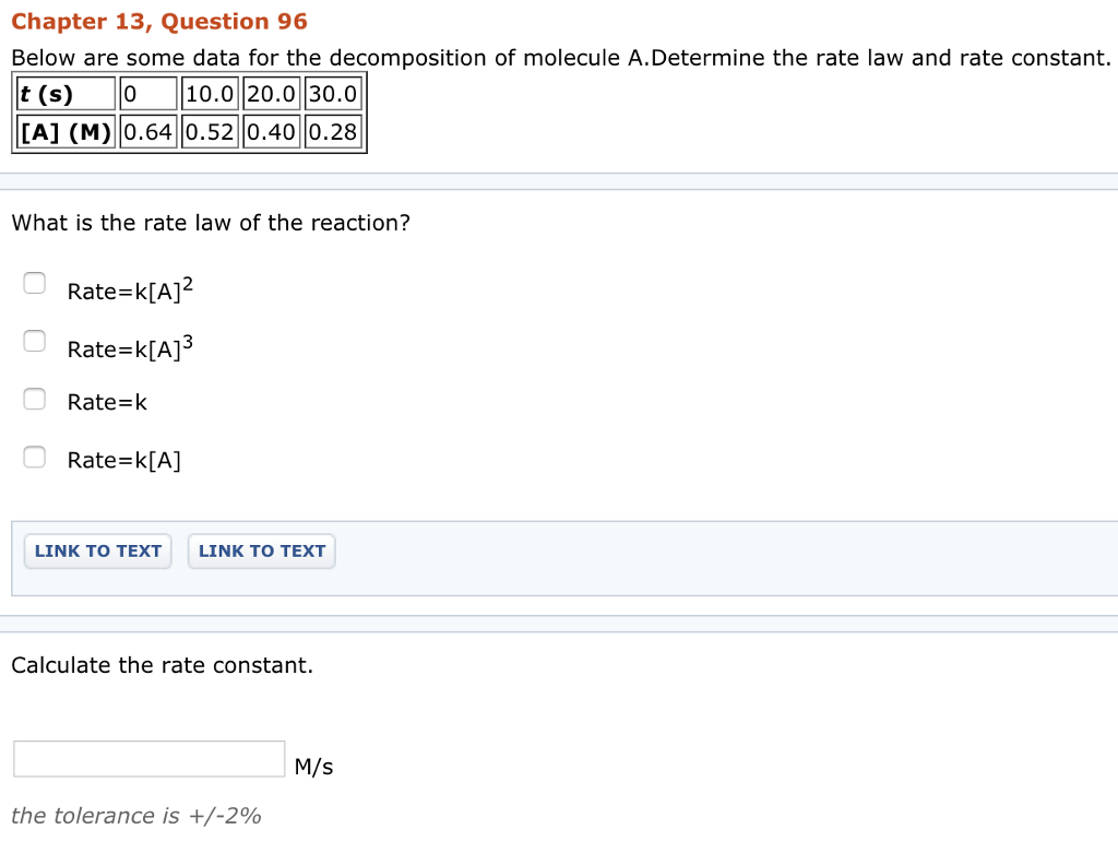Solved Chapter 13, Question 96 Below are some data for the | Chegg.com