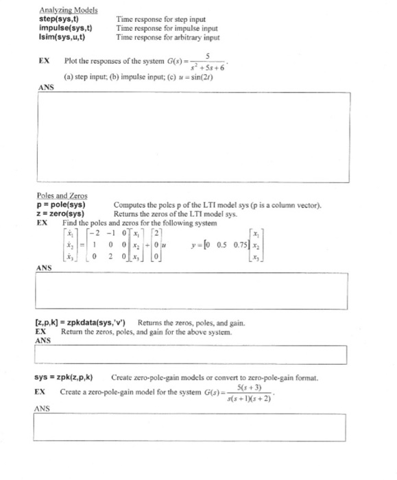 Solved Analyzing Models step(sys,t) impulse(sys,t) | Chegg.com