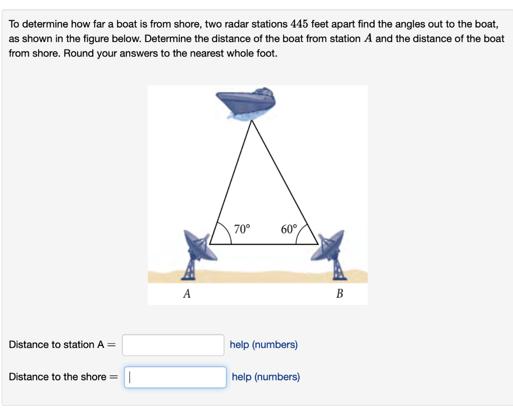 Solved To determine how far a boat is from shore, two radar | Chegg.com