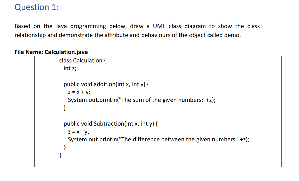 Solved Both for the Uml diagram and coding, can you explain | Chegg.com