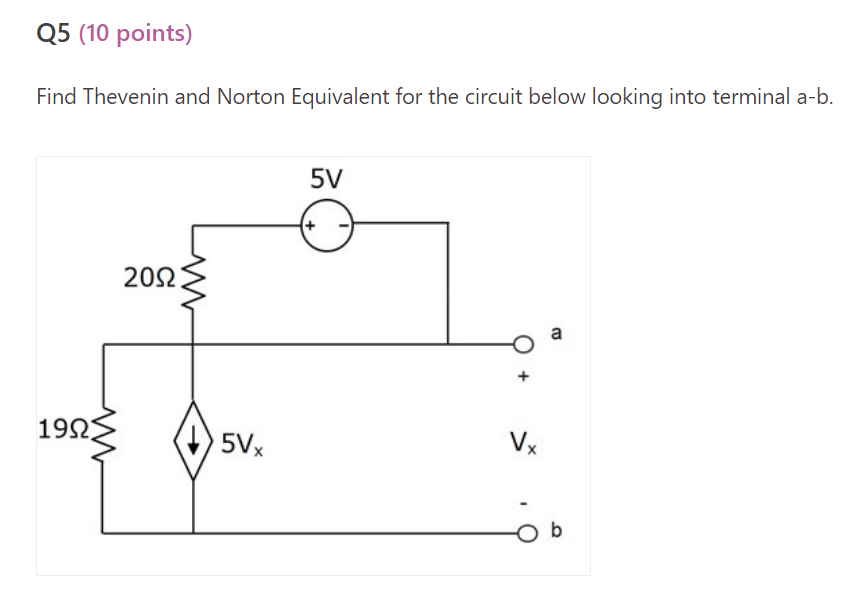 Solved Q5 (10 points)Find Thevenin and Norton Equivalent | Chegg.com Solved Q5 (10 points)Find Thevenin and Norton Equivalent | Chegg.com