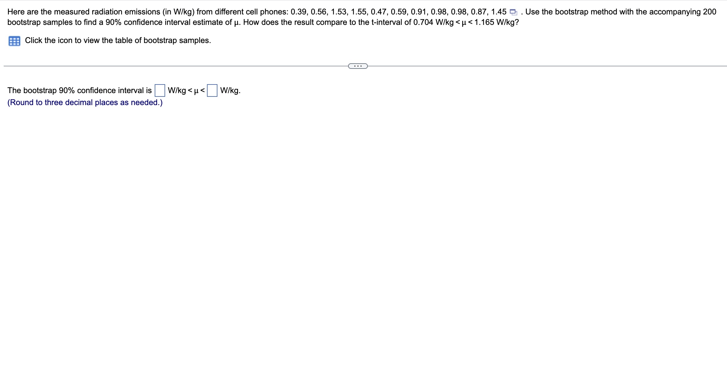 bootstrap samples to find a 90% ﻿confidence interval | Chegg.com