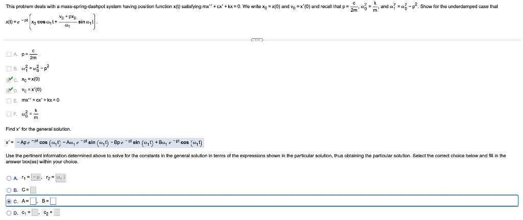 Solved ... and m? = 6-p? Show for the underdamped case that | Chegg.com