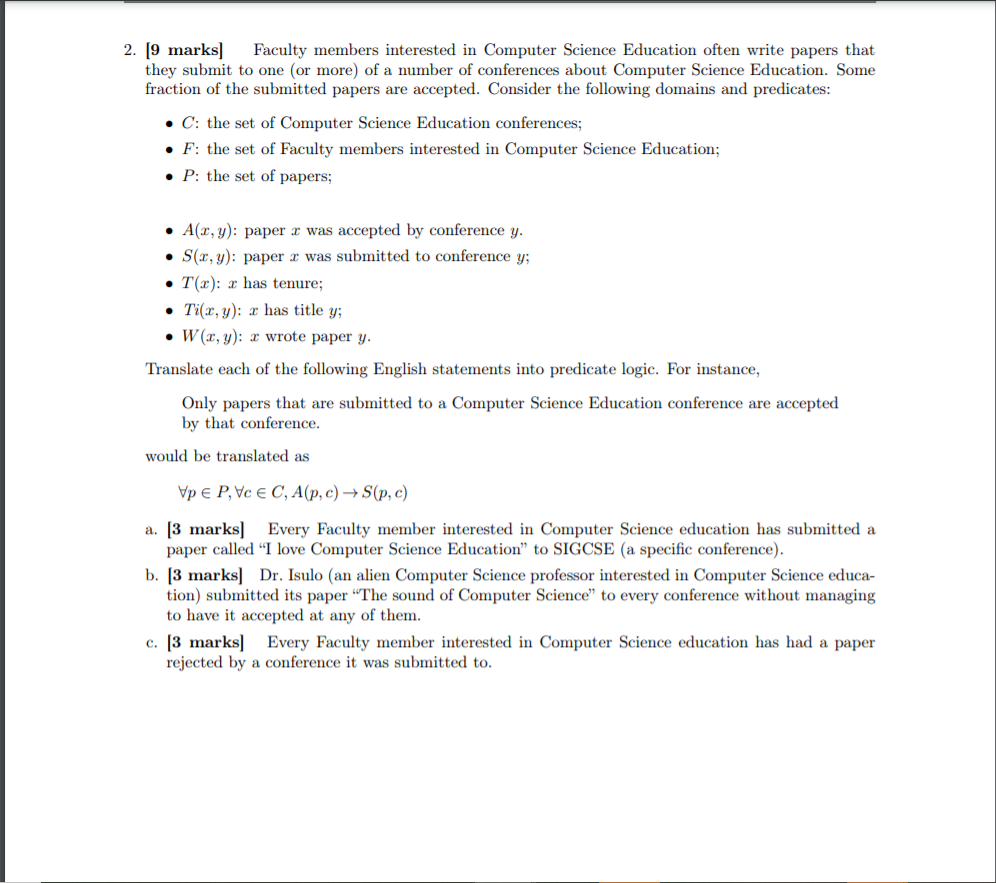 Solved 2. (9 marks] Faculty members interested in Computer | Chegg.com
