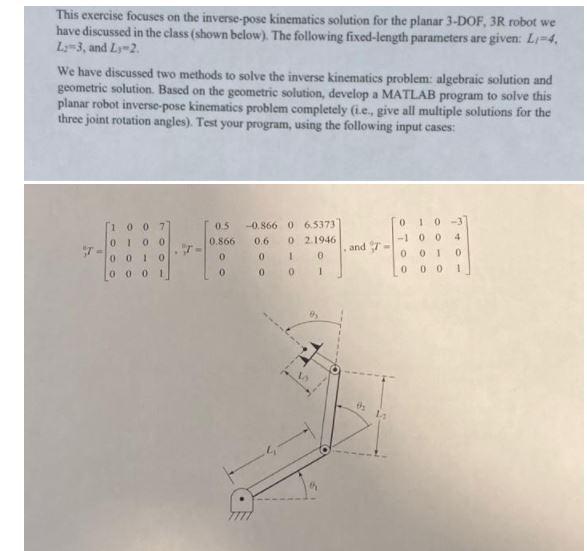 Solved This exercise focuses on the inverse-pose kinematics | Chegg.com