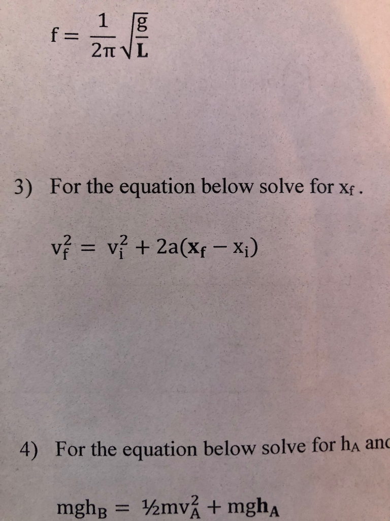 Solved - 2017 3) For the equation below solve for Xf. về = | Chegg.com