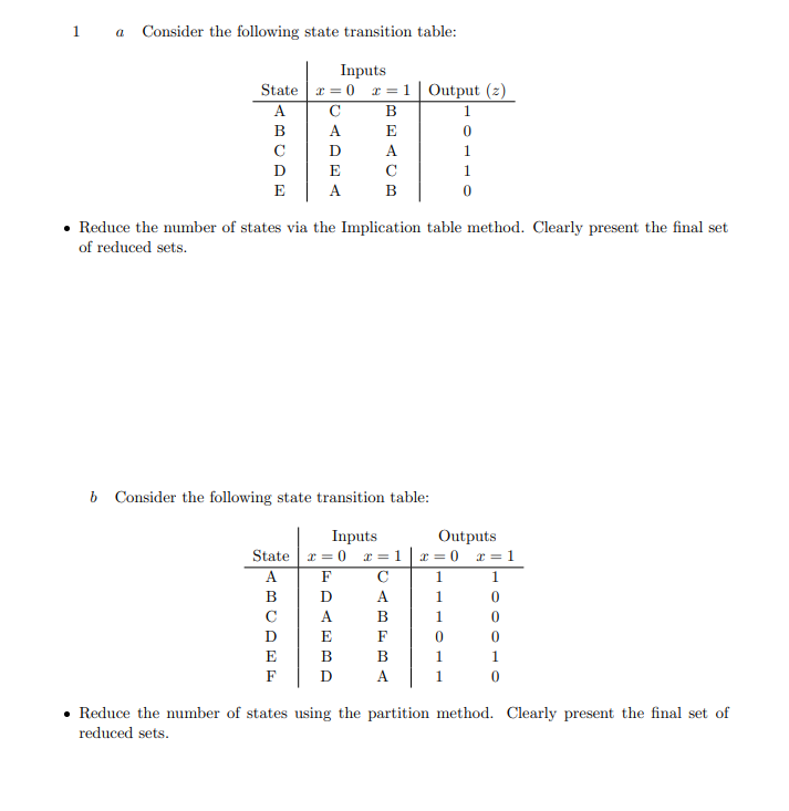 Solved 1 a Consider the following state transition table: | Chegg.com