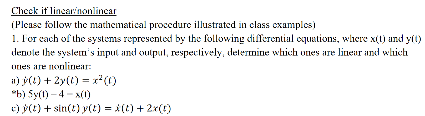Solved Check if linear/nonlinear (Please follow the | Chegg.com