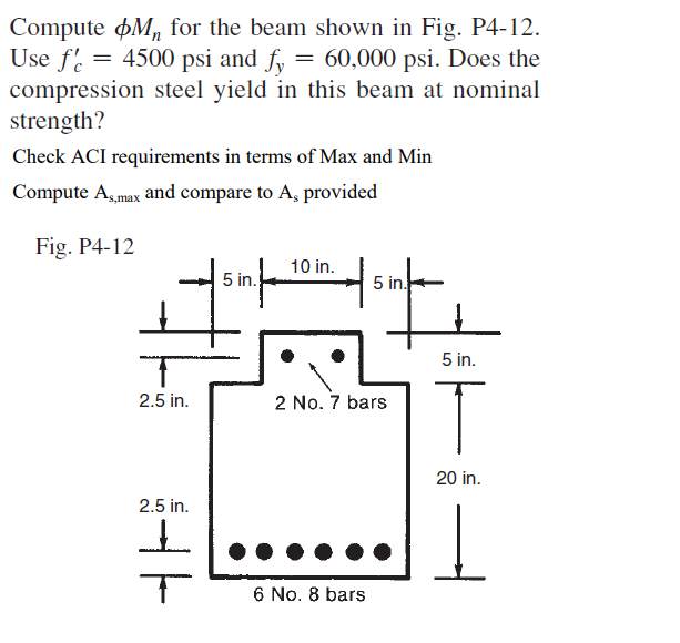 Solved Compute OM, for the beam shown in Fig. P4-12. Use f'c | Chegg.com
