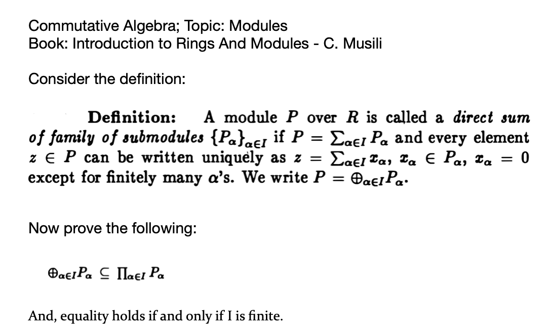 Solved Commutative Algebra; Topic: Modules Book: | Chegg.com