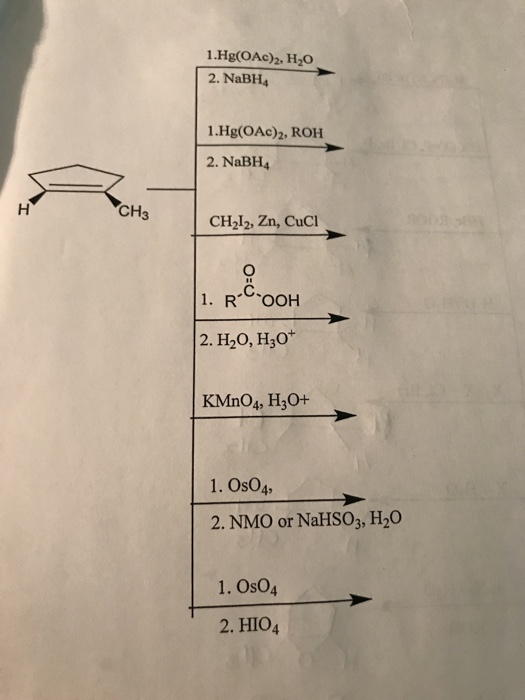 Solved 1.Hg(OAc), H2O 2. NaBH4 1.Hg(OAc)2, ROH 2. NaBH4 CH3 | Chegg.com