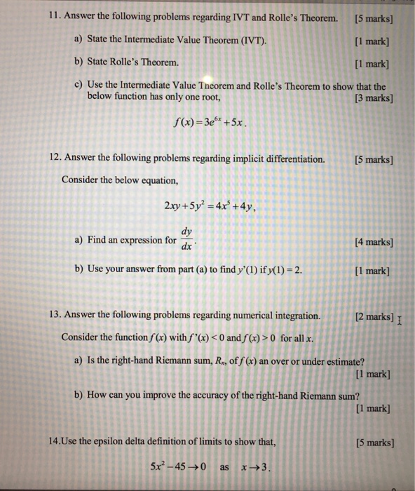 Solved 11. Answer the following problems regarding IVT and | Chegg.com