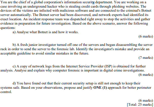 Solved You are the chief of a global corporation's | Chegg.com