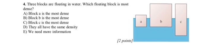 Solved 4. Three blocks are floating in water. Which floating | Chegg.com