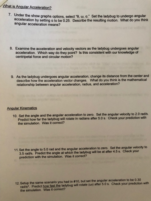 Solved Angular Kinematics Directions: Use the simulation | Chegg.com