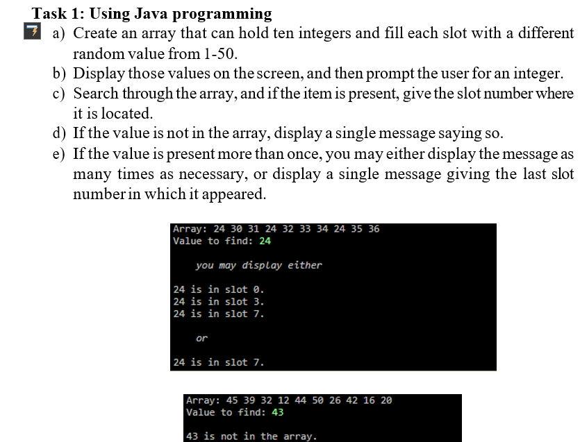 Solved Task 1 Using Java Programming A Create An Array 0480