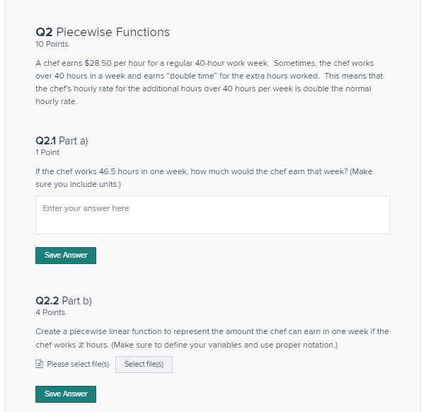 Solved Q2 Piecewise Functions 10 Points A chef earns $28.50 | Chegg.com