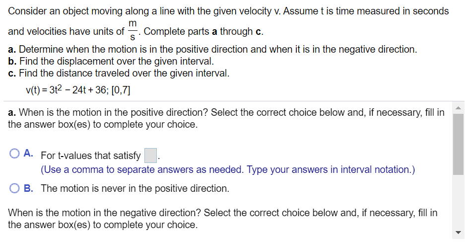 Solved Consider an object moving along a line with the given | Chegg.com