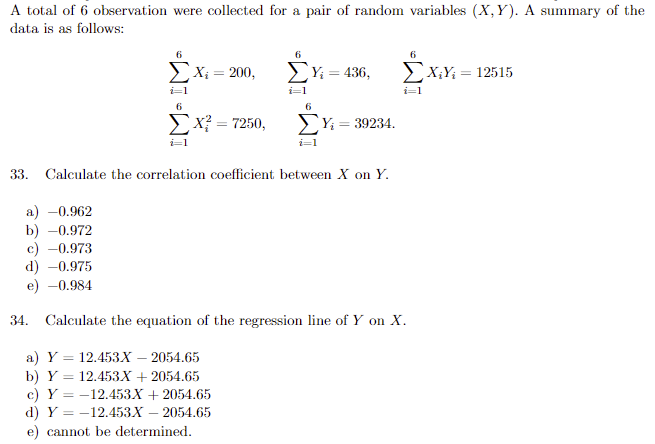 Solved A total of 6 observation were collected for a pair of | Chegg ...