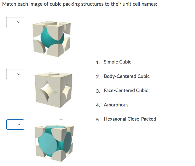 Solved Match each image of cubic packing structures to their | Chegg.com