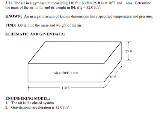 Solved 3.71 The air in a gymnasium measuring 110 ft x 60 ft | Chegg.com