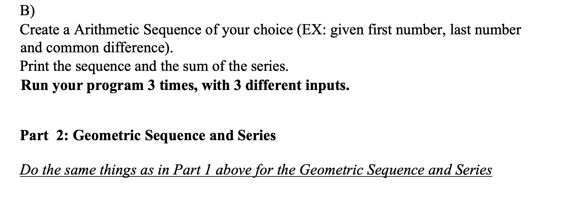 Solved B Create A Arithmetic Sequence Of Your Choice Ex