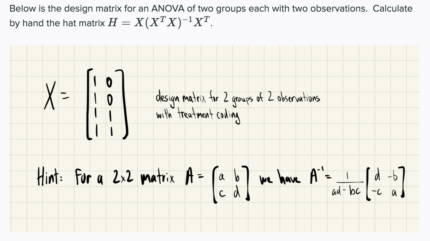 Solved Below is the design matrix for an ANOVA of two groups | Chegg.com