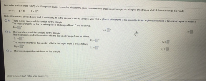 Solved Two sides and an angle (SSA) of a triangle are given. | Chegg.com