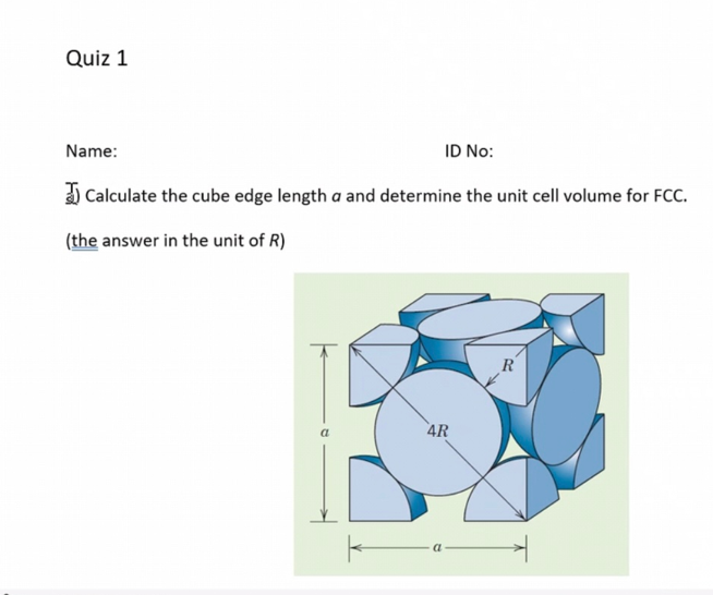 Solved Name: ID No: T) Calculate the cube edge length a and | Chegg.com