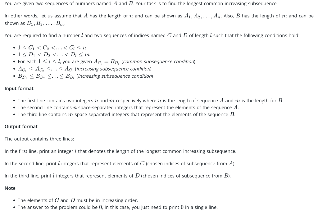 Solved You are given two sequences of numbers named A and B. | Chegg.com